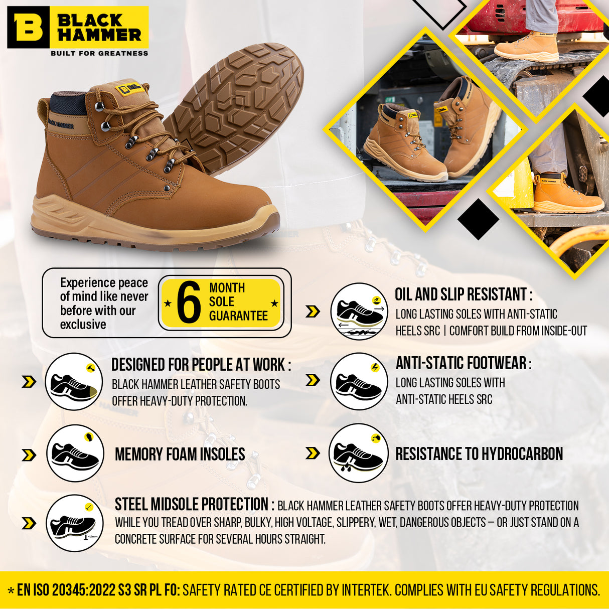 Mens Tan Safety Boots with Steel Toe Cap | Durable & Comfortable | S3 ...