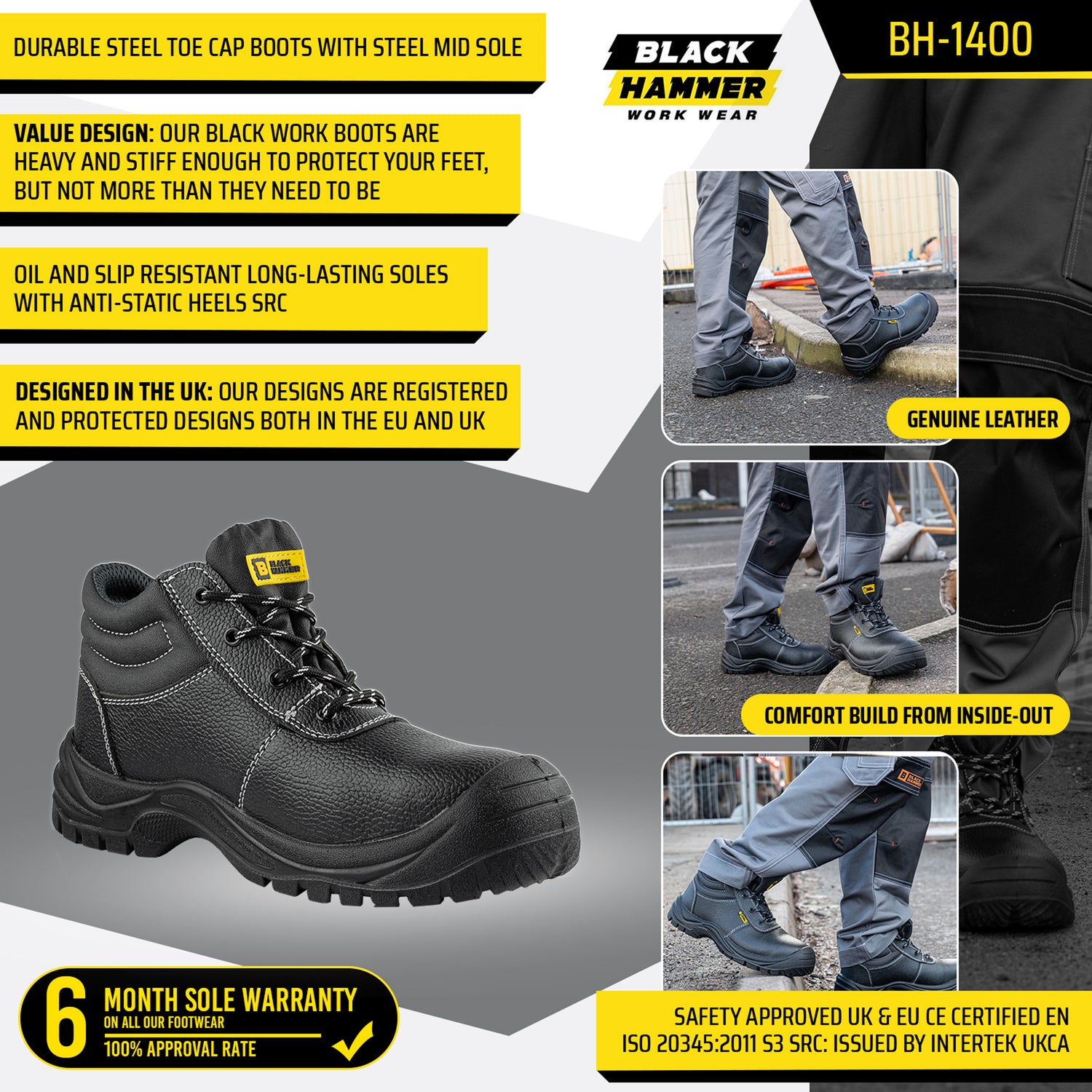 1400 Mens Safety Work Boots | Steel Toe Cap & Midsole | S3 SRC – Black ...